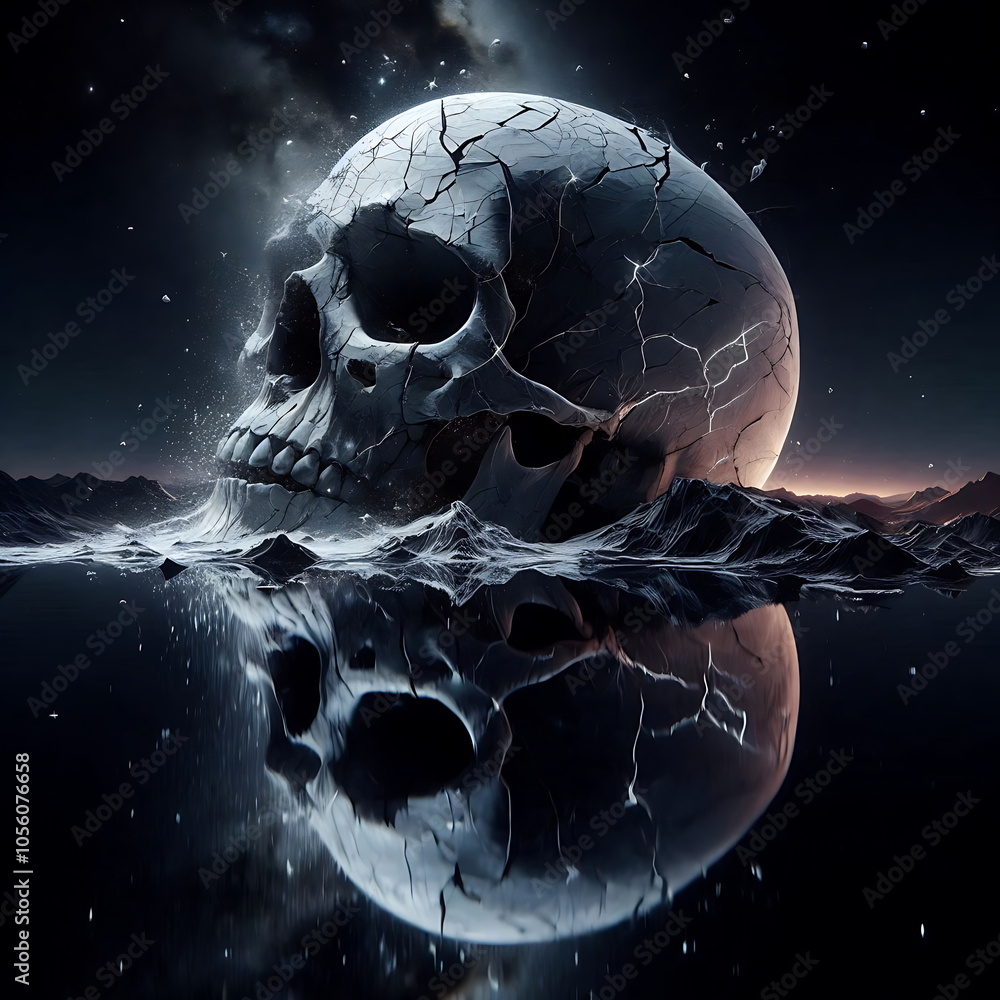Spooky skeleton , Scary Evil Skull , Big Skull, Cracked, Music Cover ...