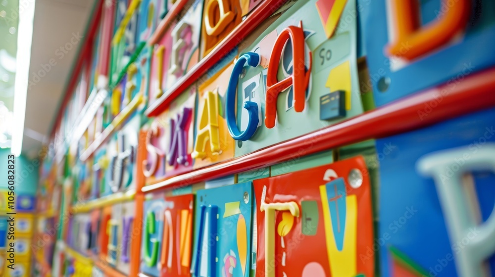 Big and colorful letters of the alphabet are attached to a wall ...