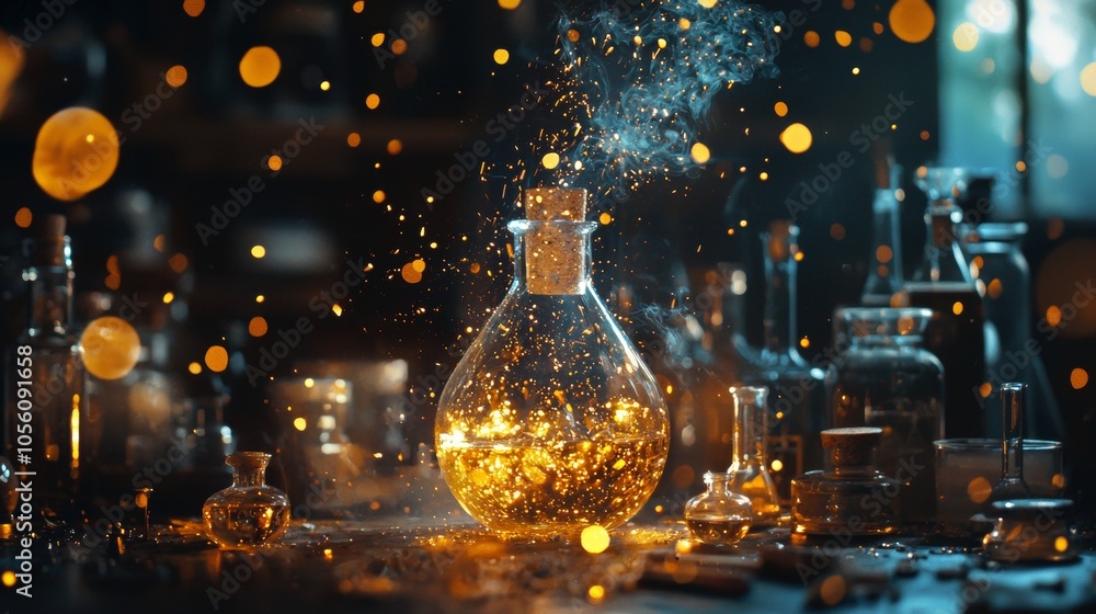 In a mystical lab, a captivating alchemy experiment reveals a sparkling ...