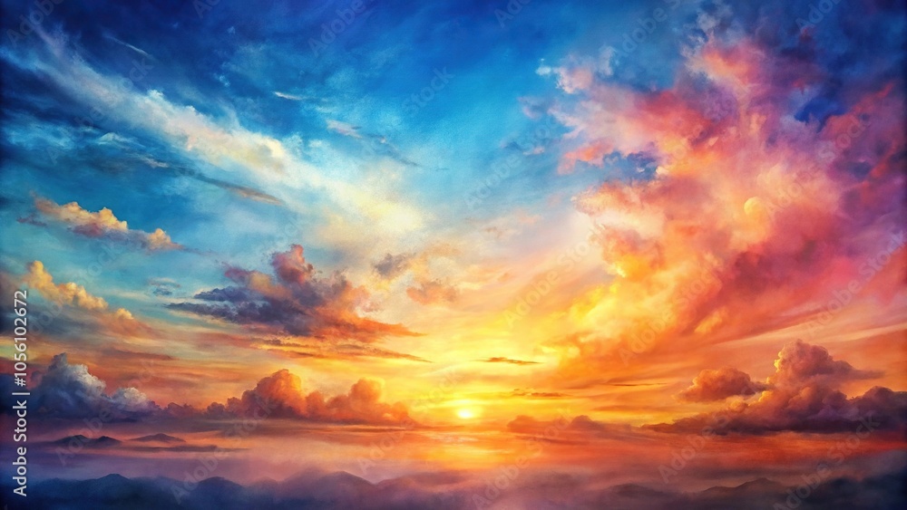 Watercolor wash of a sunset sky with soft gradations and blended colors ...