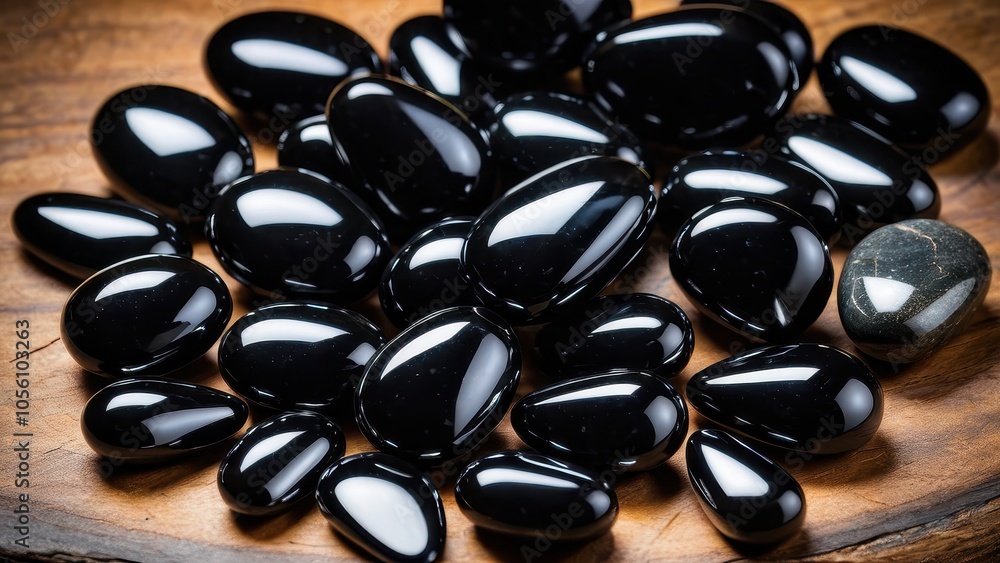 High-resolution photo of apache tears on wood. These volcanic stones ...