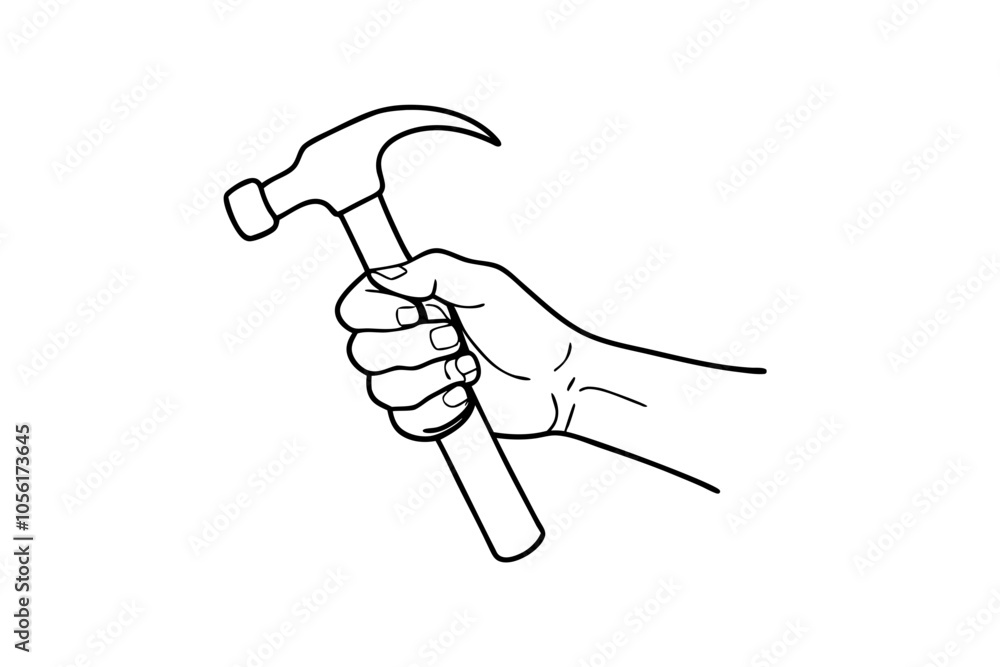 Hand Holding Hammer Line Drawing A Unique Minimalist Artwork Stock ...