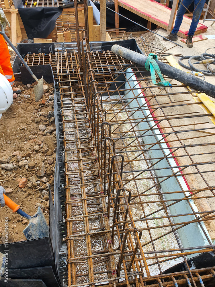 Foundation rebar grid with concrete continuous plastic spacers for ...
