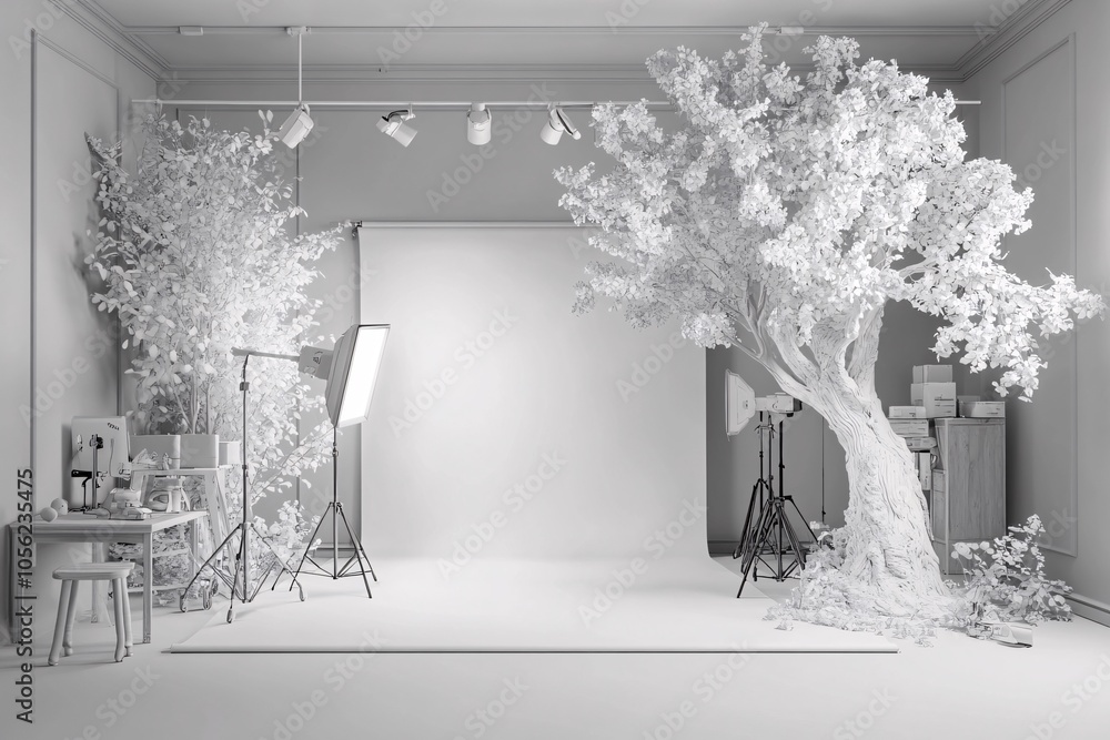 Professional film studio setup featuring multiple cameras and bright ...