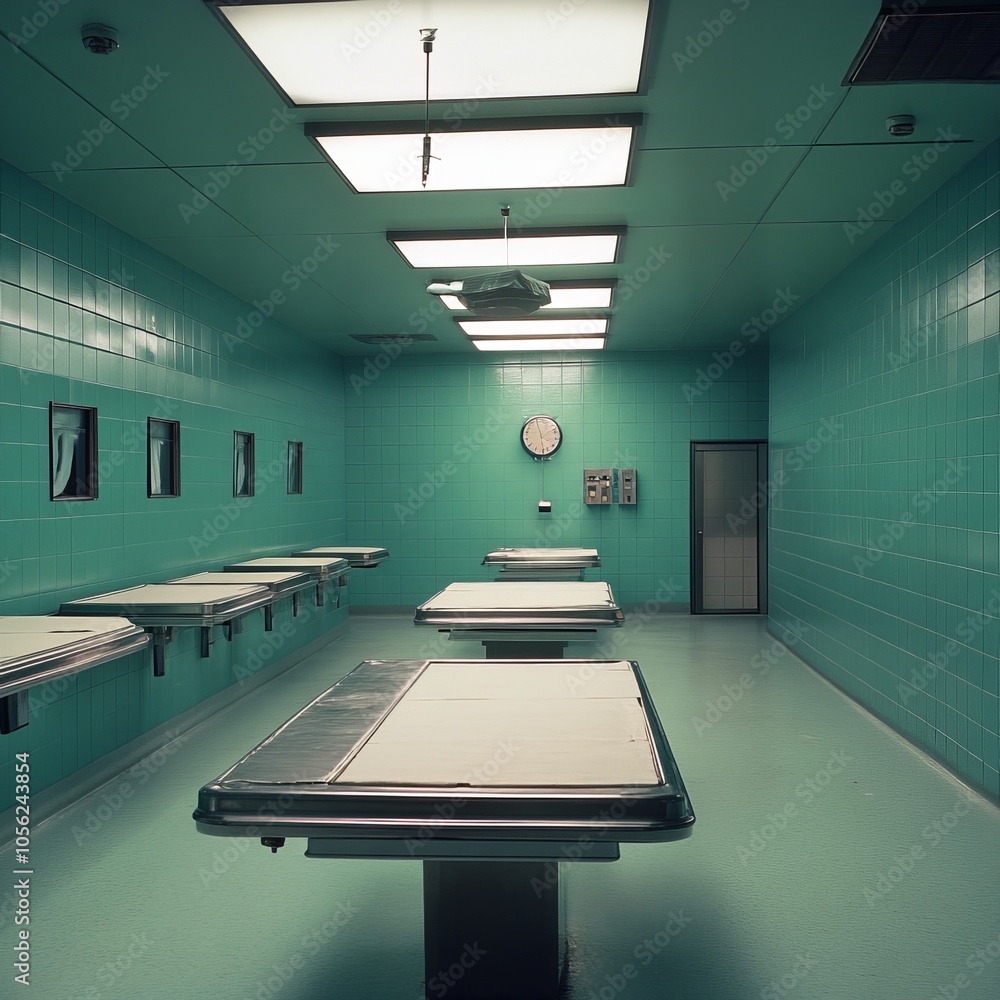 Autopsy tables inside a clinical morgue facility Stock Photo | Adobe Stock