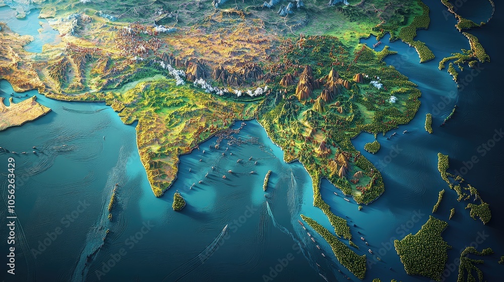 An eco-themed outline map of Asia illustrating different climate zones ...