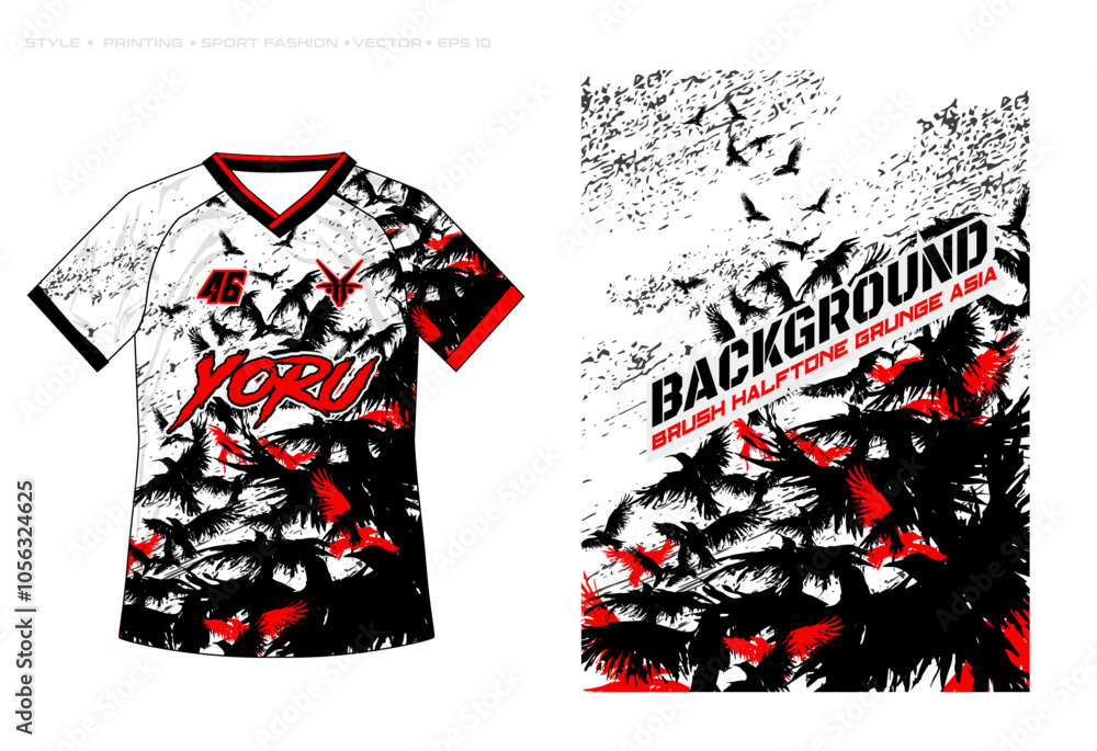 sublimation jersey design red with black background brush paint crow ...