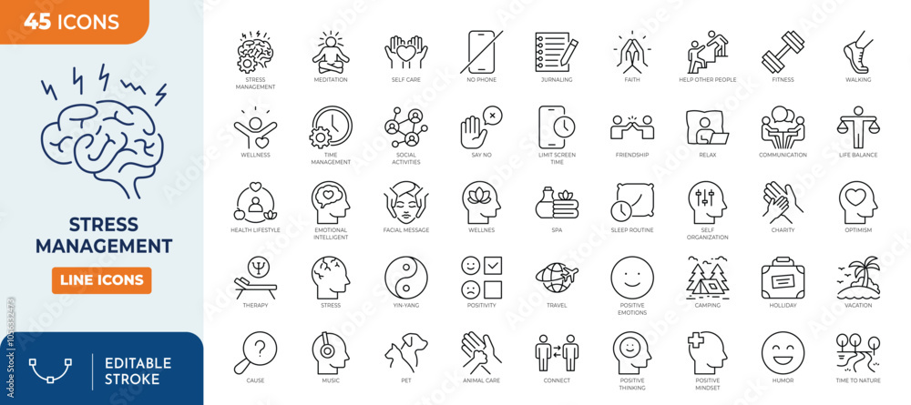 stress management line editable icon set. stress management icon set ... stress management line editable icon set. stress management icon set ...