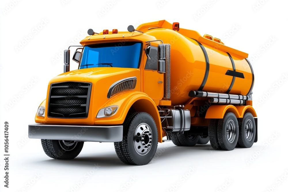 a 2D cartoon illustration of a fuel tanker refueling at a gas station ...