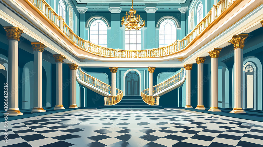 This is a modern illustration of a medieval banquet hall in the baroque ...