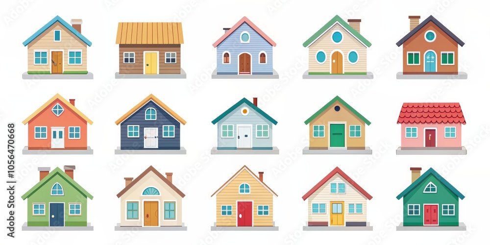 Colorful Cartoon House Collection 18 Front Views of Different Styles ...