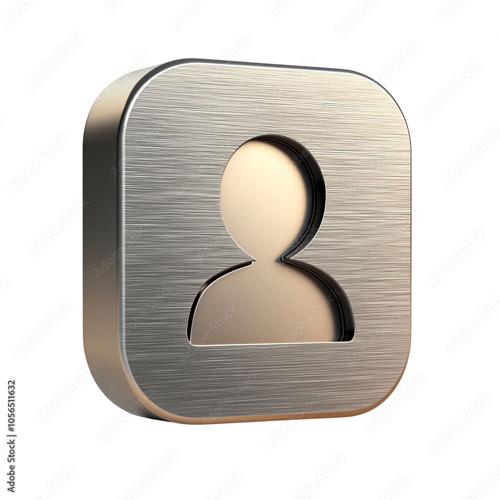 Stylized metallic user profile icon on a transparent background for ...