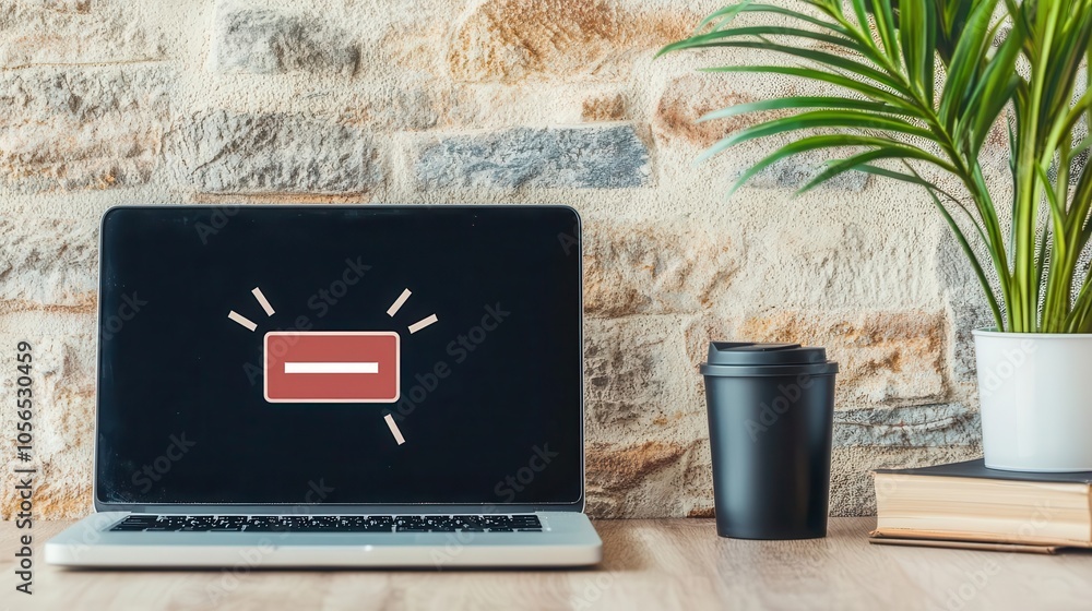Laptop displaying critical battery warning, work deadline approaching ...