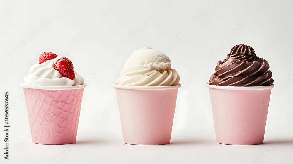 Mockup of strawberry vanilla and chocolate soft serve ice cream in ...