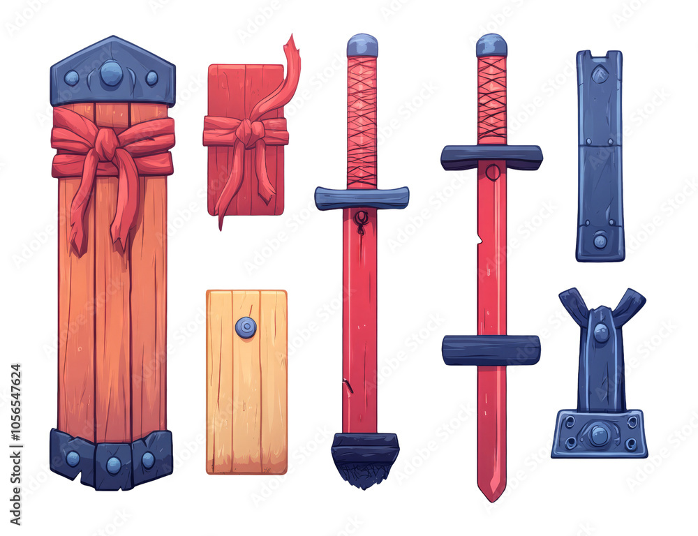 Cartoon Game Weapons and Shields on Transparent Background Stock ...