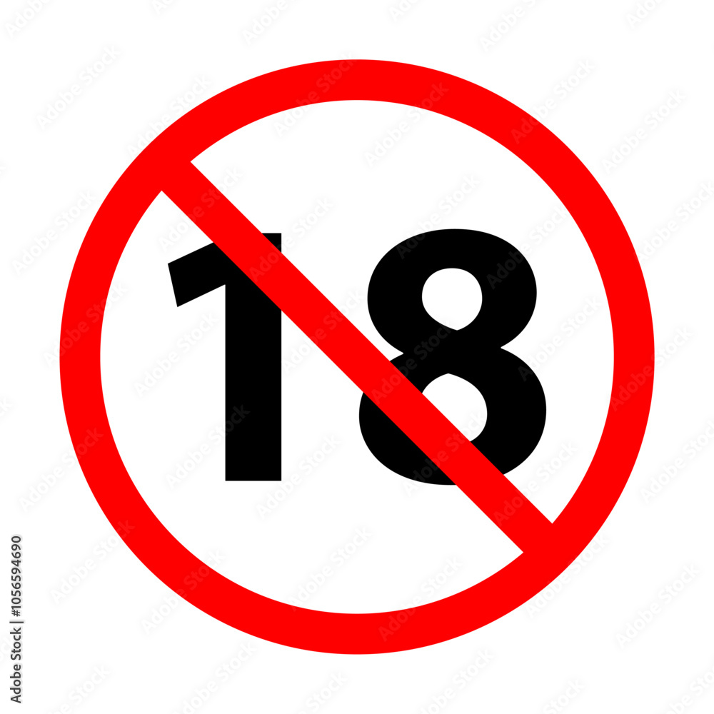 18 plus icon vector under eighteen years prohibition sign, adults only ...