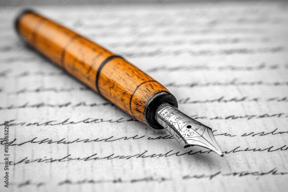 Elegant fountain pen resting on handwritten letter: evoking nostalgia ...