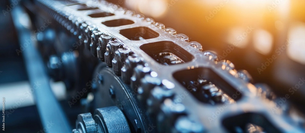 Gear Chain Drive Shaft In Conveyor Belt Is On Production Line Timing ...