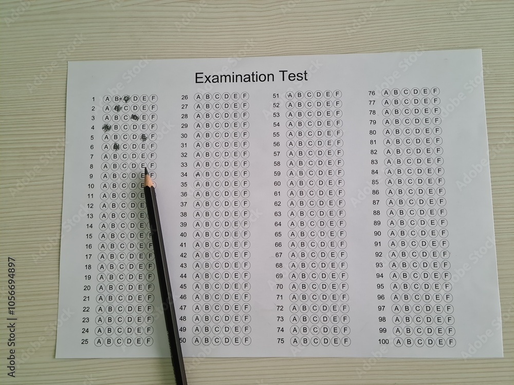 Examination test answer sheet with multiple-choice options arranged in ...