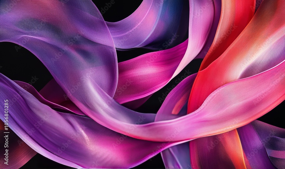 Vibrant ink ribbons swirl in shades of purple and pink on a smooth ...