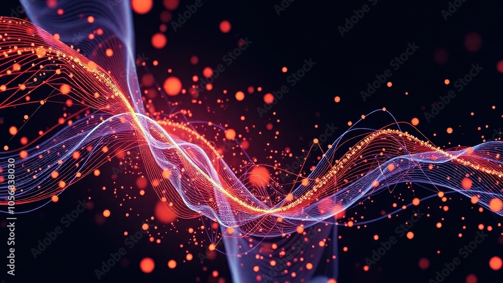 Abstract and technical visualization of natural language processing systems featuring data flows ...