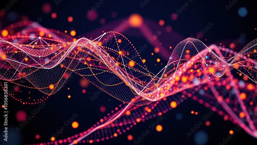 Abstract and technical visualization of natural language processing systems featuring data flows ...