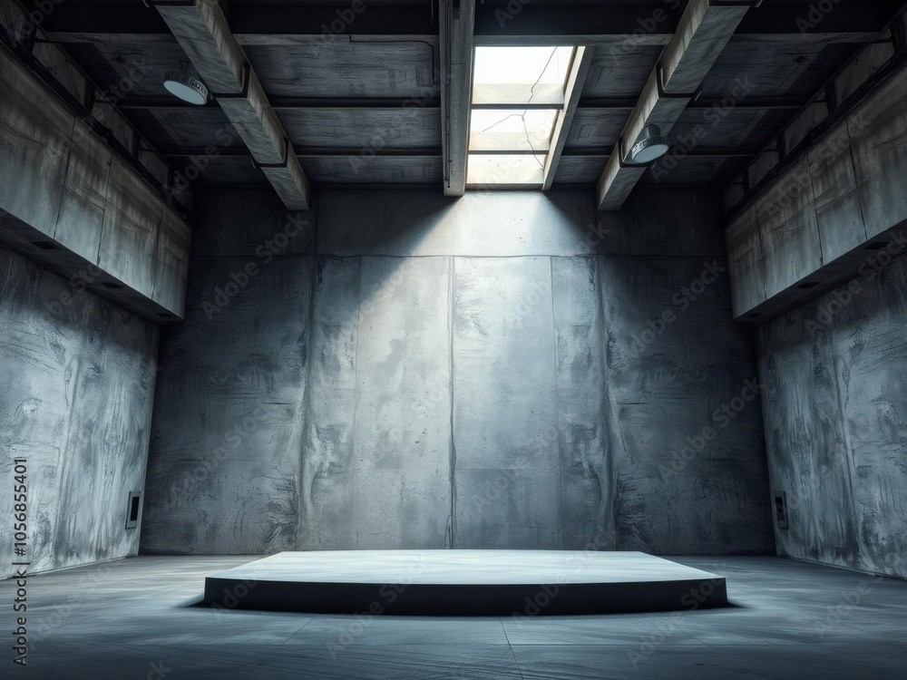 Modern concrete room with rectangular light shaft opening in ceiling ...