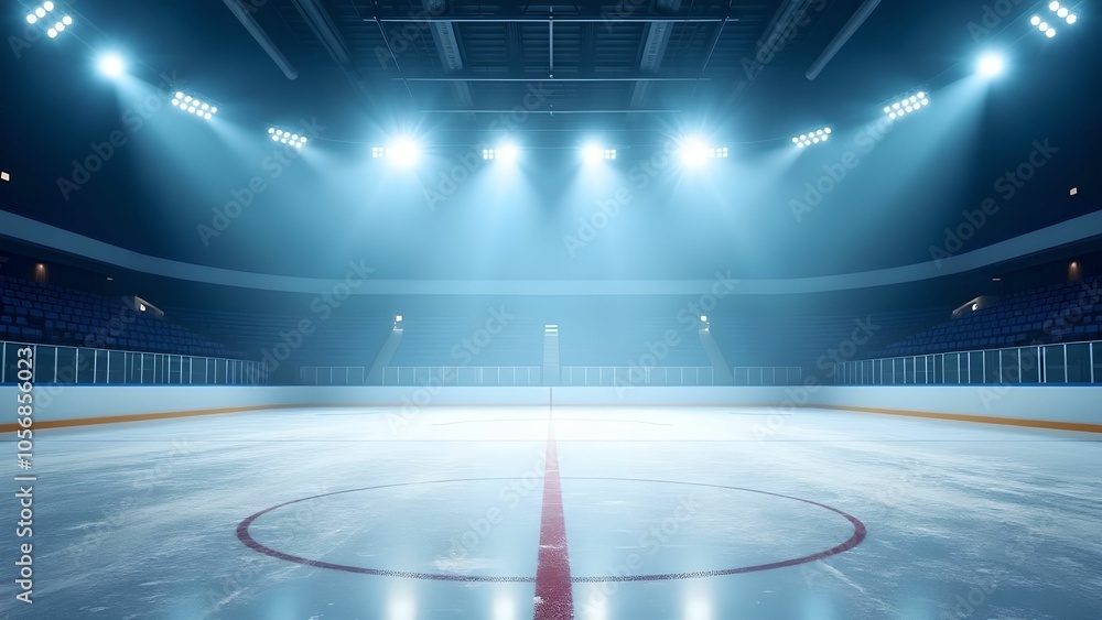 Professional ice rink, sports arena. Stadium with floodlights. Ice ...