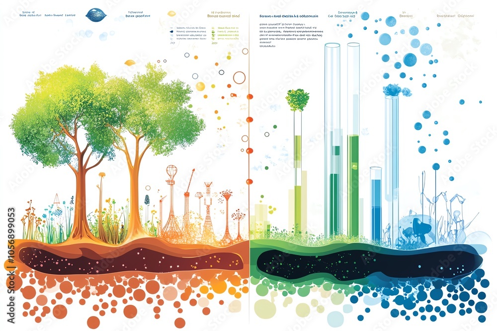 Vibrant infographic depicting ecosystem transformation from nature to ...