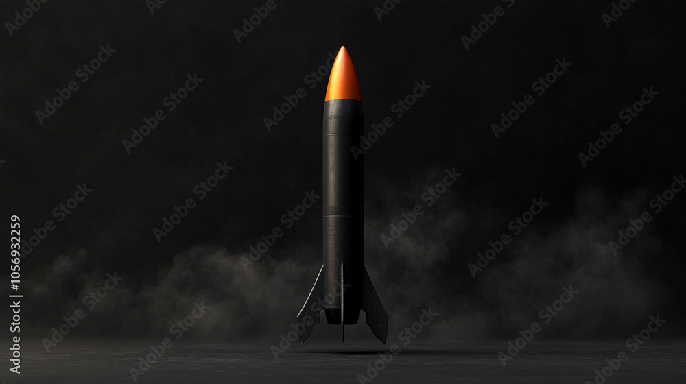A Black Rocket Ship Ready for Launch in a Dark and Smoky Atmosphere ...