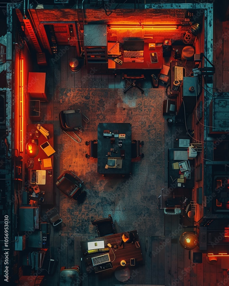 Cyberpunk detective office, Style Stock Illustration | Adobe Stock