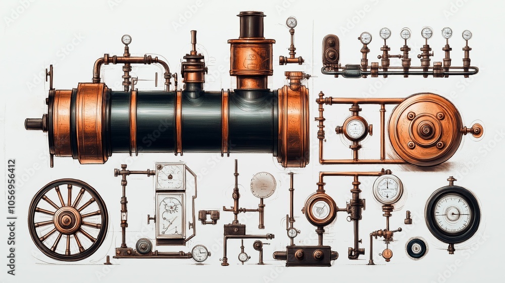 Steam Engine Disassembly: A intricate and detailed illustration ...