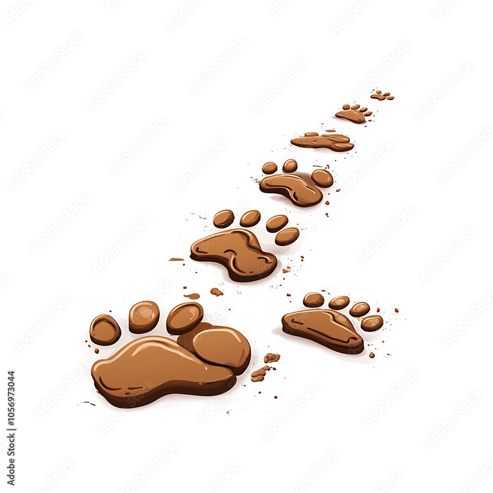 Cartoon paw print trail, showing dog footprints, on a white background ...