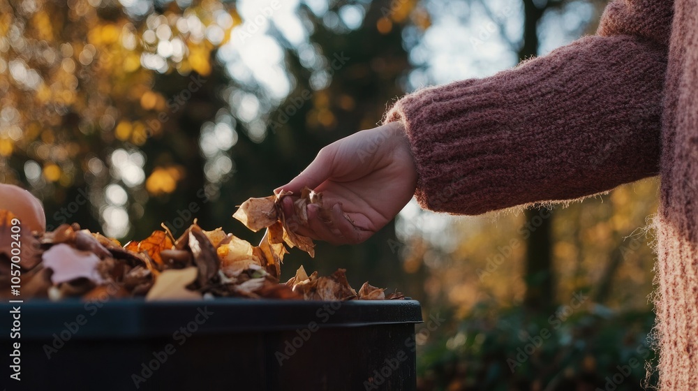 Girl's hand holding leftover food, about to toss it into a bin with ...