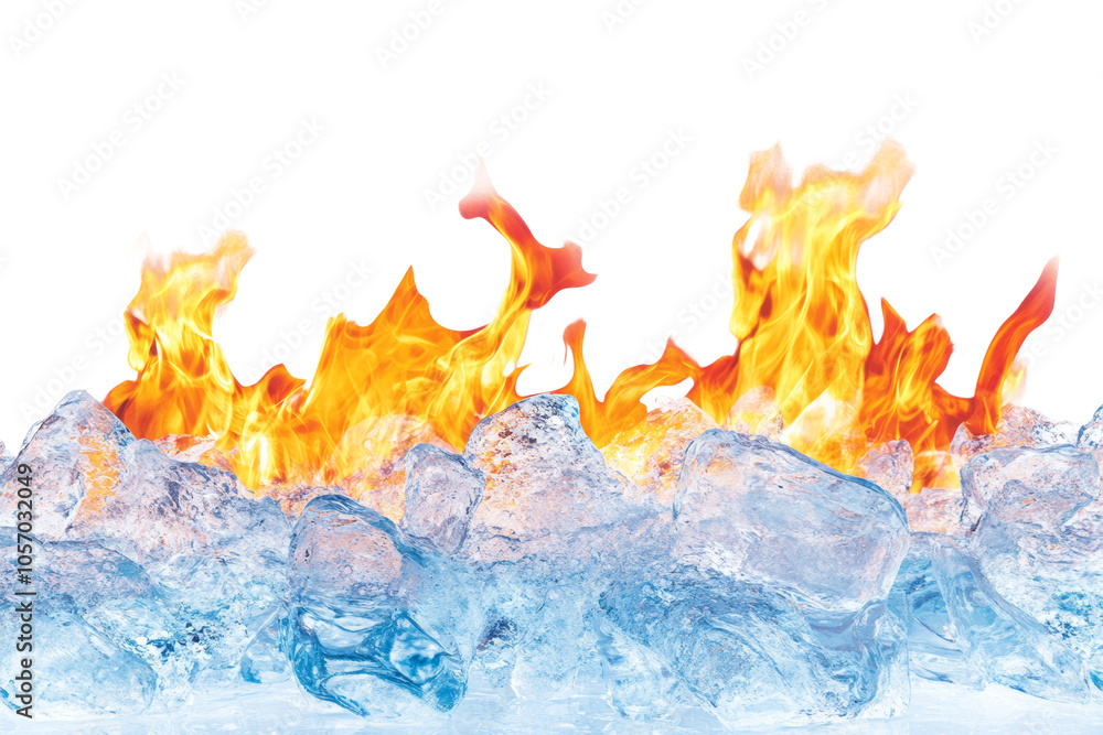 Dynamic contrast of fire and ice in vivid colors against a white ...