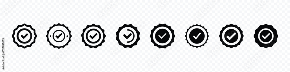 Approved or certified medal icon, Checkmark icon. Checkmark vector set ...