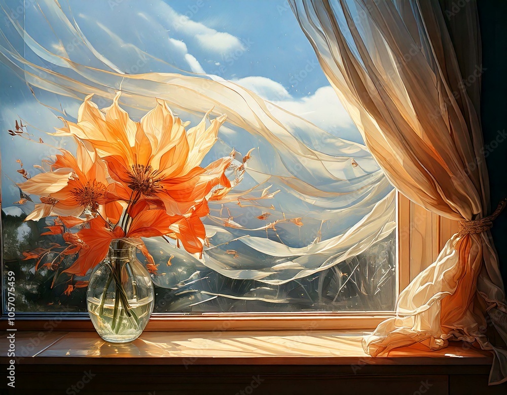 Windy Day: Illustrate a windy day where the curtains flutter, and the ...