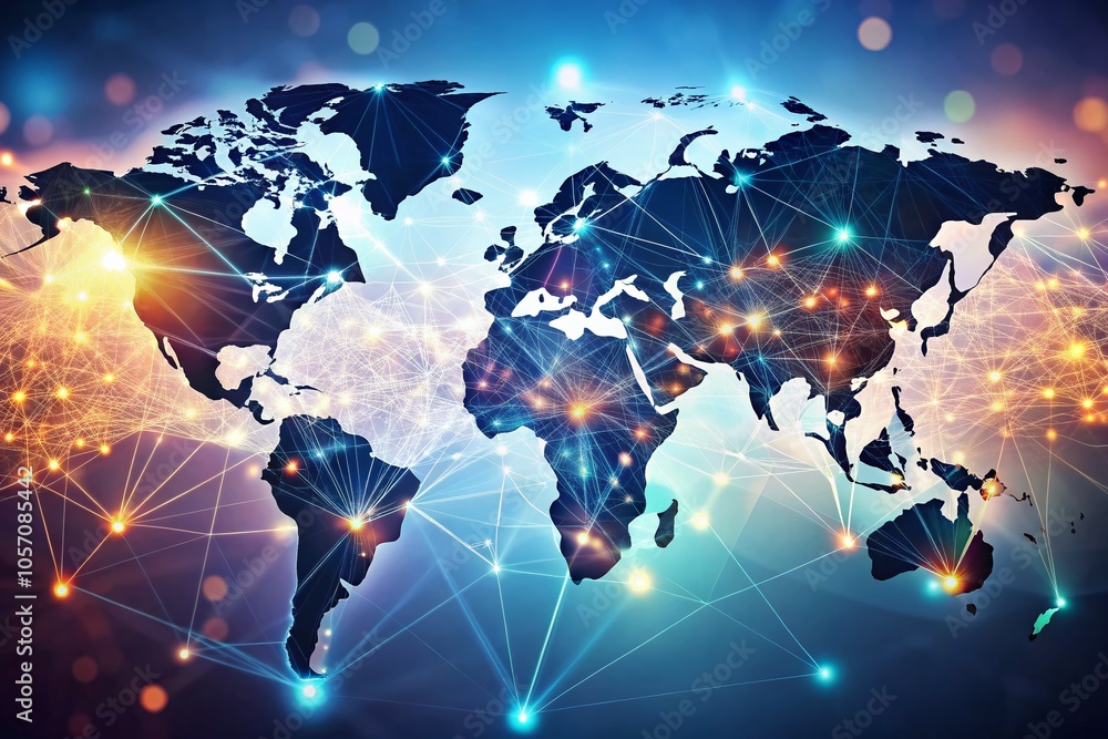 Global Network Connection: Bokeh Effect Illustration of World Map with ...