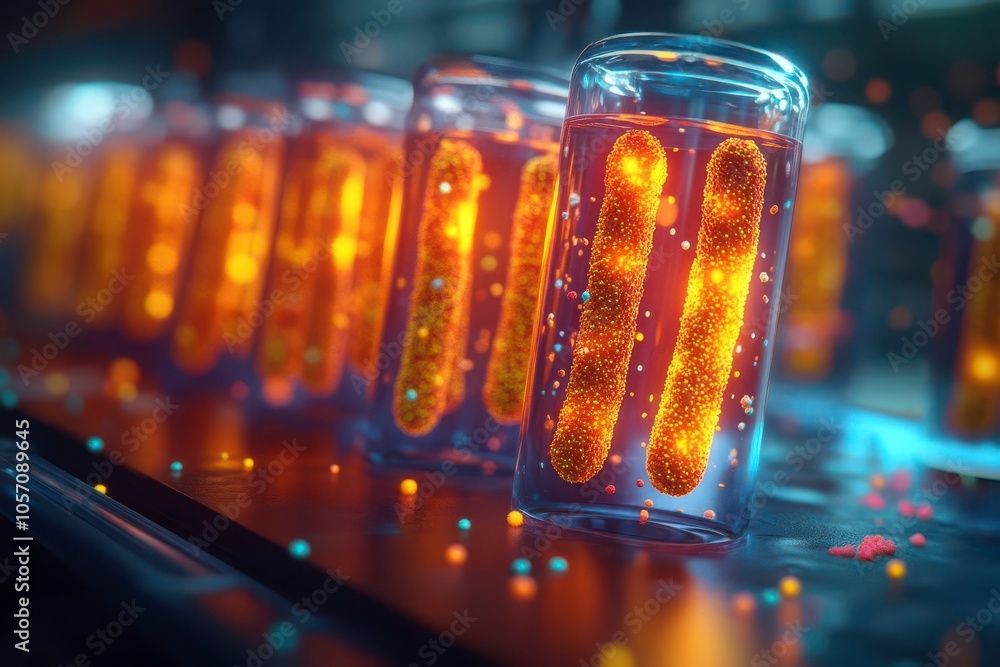 Stylized 3D bacteria illustration, retro lab setting with vibrant ...