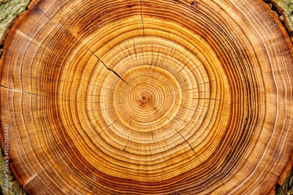 Horizontal cross-section of a tree trunk showing concentric rings of ...
