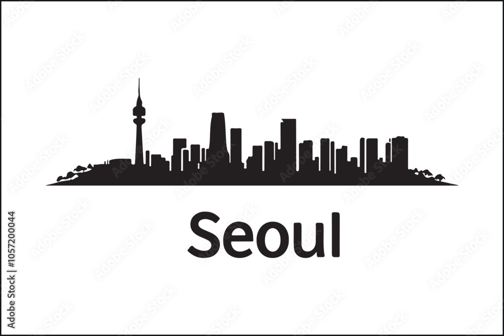 Seoul Skyline Silhouette Vector | Digital Cityscape Illustration Seoul ...