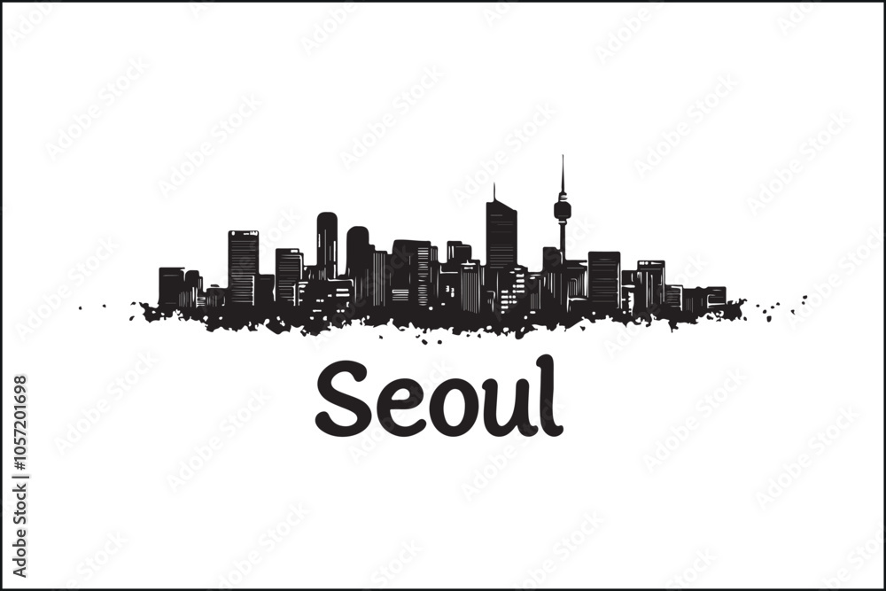 Seoul Skyline Silhouette Vector | Digital Cityscape Illustration Seoul ...