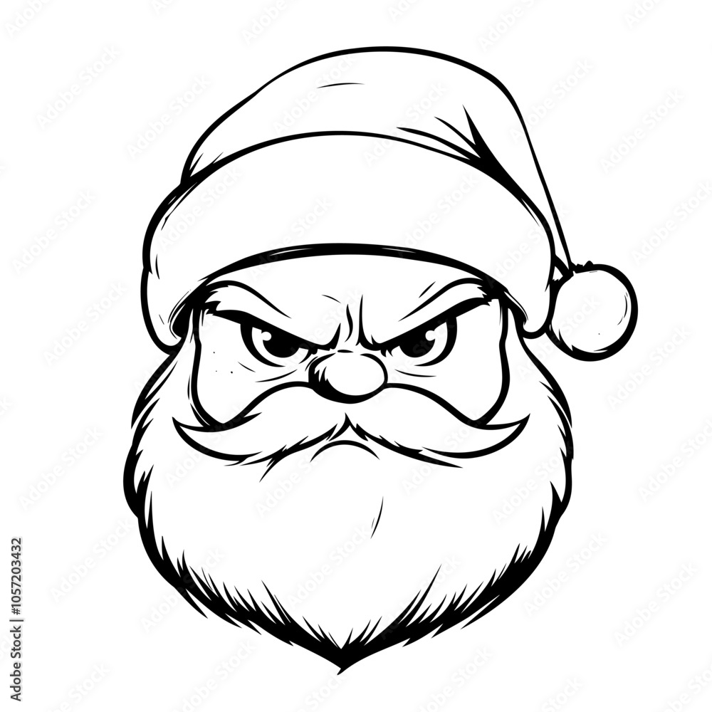 Angry Santa Claus face with furrowed eyebrows and bushy beard in black ...