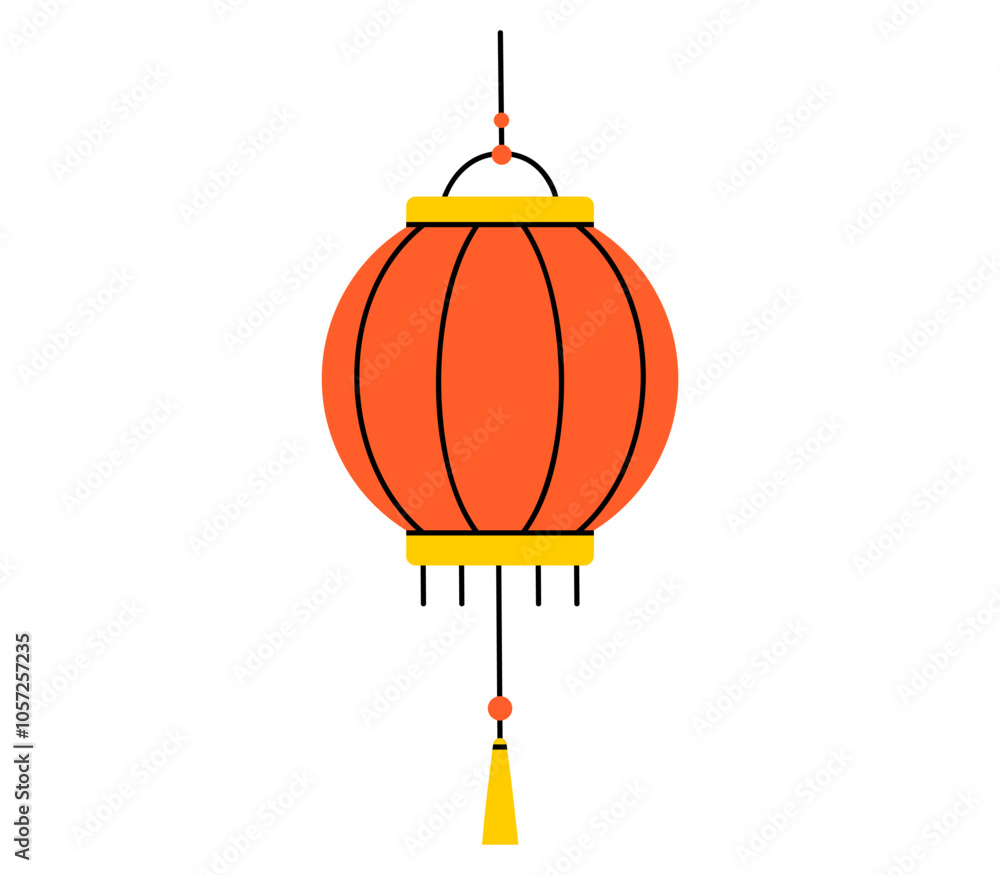 Hand drawn cute cartoon illustration of Lunar New Year lantern. Flat ...