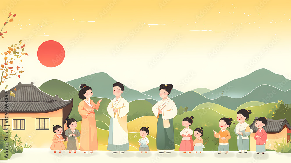 Flat-style illustration, a cartoon vector illustration of a Chinese ...