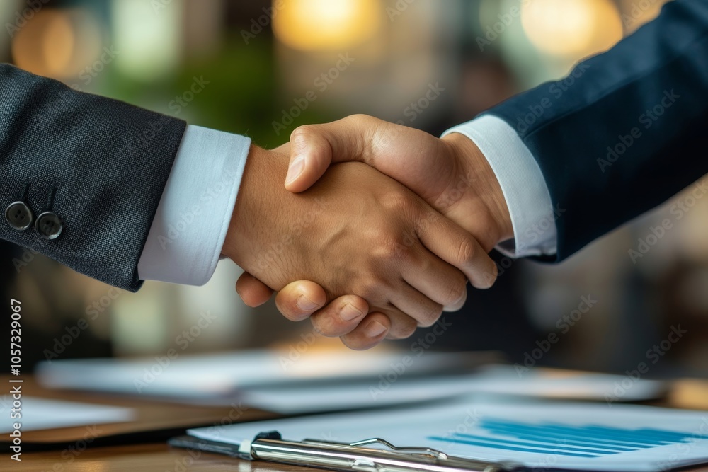 hand of client and banker shaking hands on the meeting table after ...