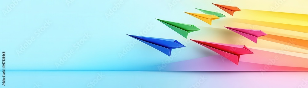 Infinite loop of rainbow paper planes flying in formation, Whimsical ...