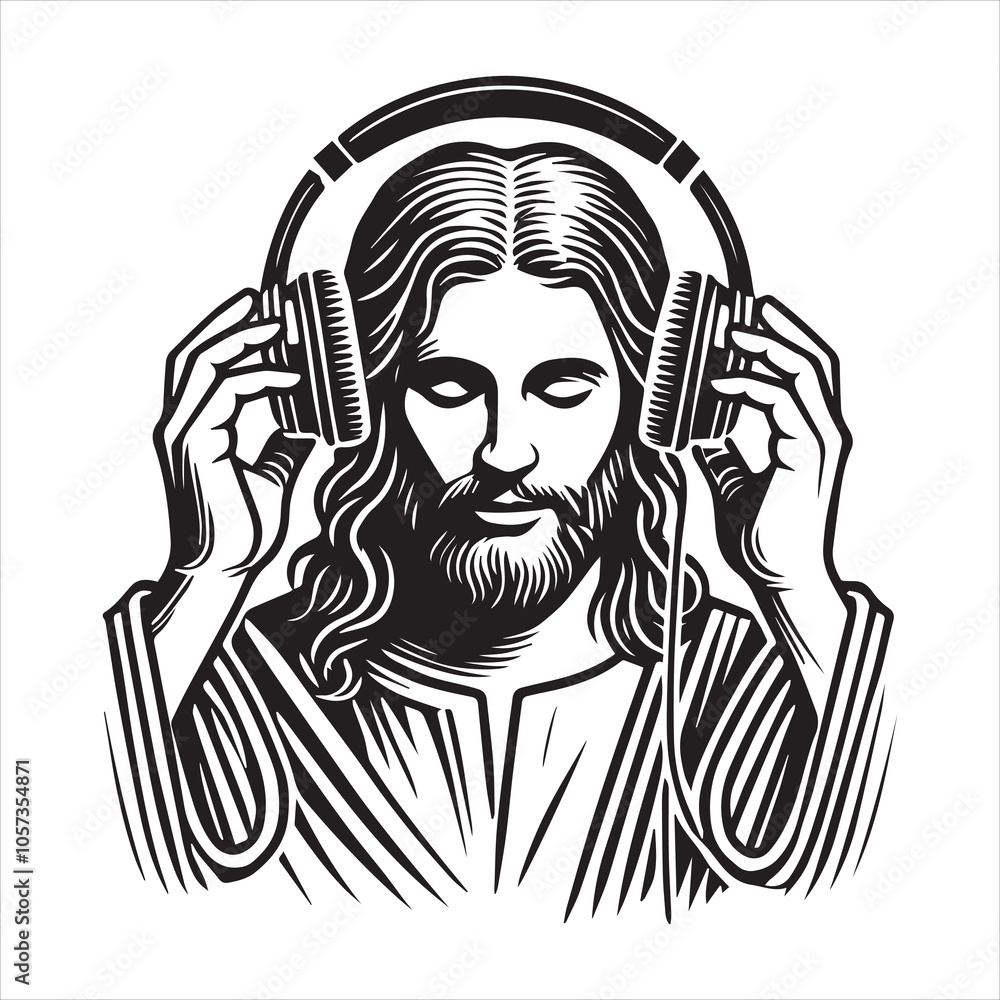 Jesus Christ listening music Clipart Design - Funny Jesus Christ Vector ...