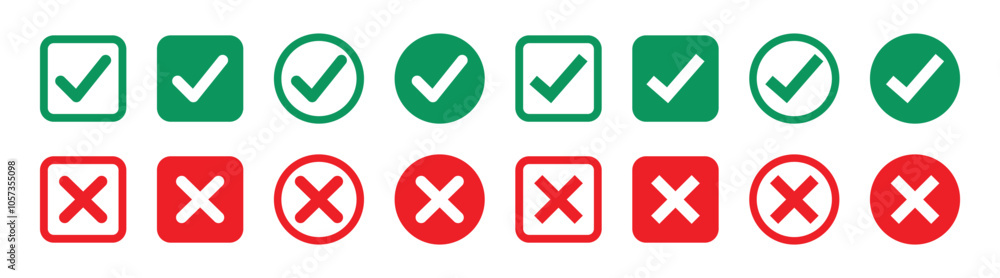 Set of green and red check box with yes and no sign. Modern label icons ...