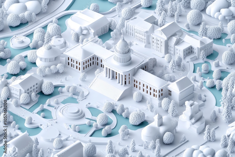 Detailed blueprint of a university campus layout with building sections ...